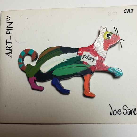 Artisan | Jewelry | Joe Sam Artisan Walking Cat Play Hand Painted Pin ...